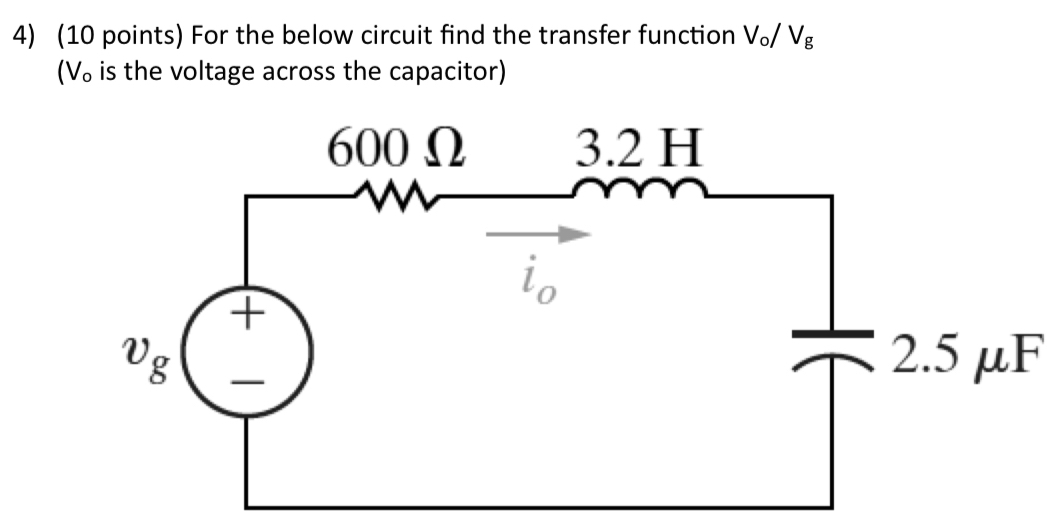 Solved (10 ﻿points) ﻿For the below circuit find the transfer | Chegg.com