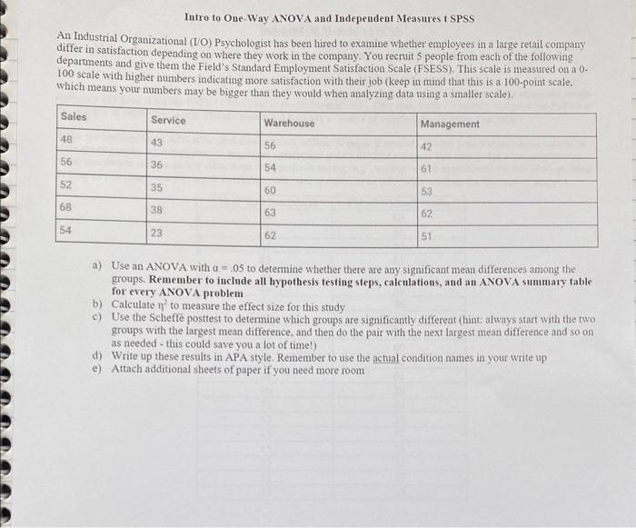 Solved This is a one-way ANOVA statistics problem. I need | Chegg.com