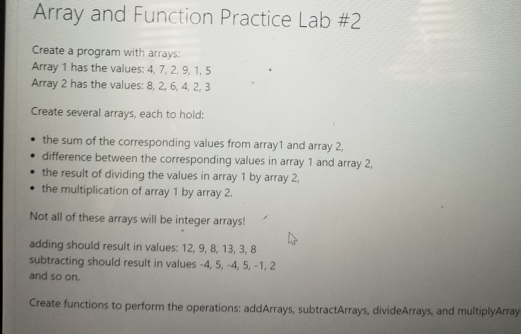 Solved Array and Function Practice Lab #2 Create a program | Chegg.com