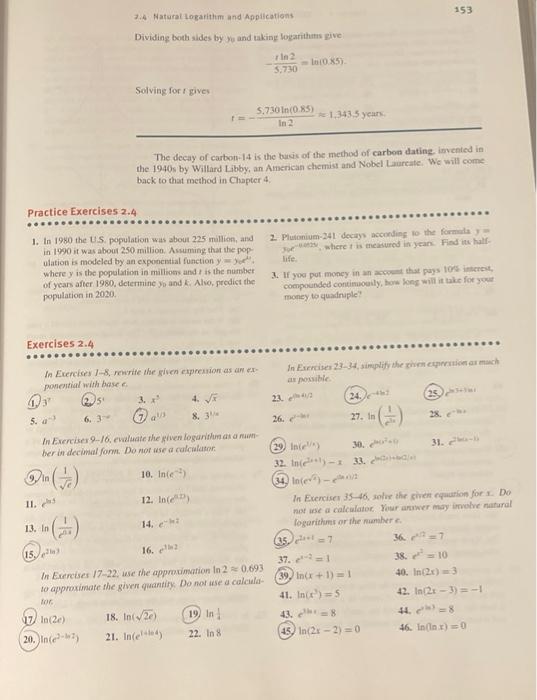 Solved Exercises 2.4 Practice Exercises 2.4 1. In 1980 the | Chegg.com