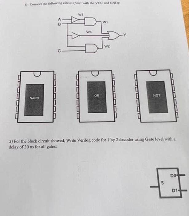 Solved 1) Connect the followine circuit (Saat with the VCC | Chegg.com