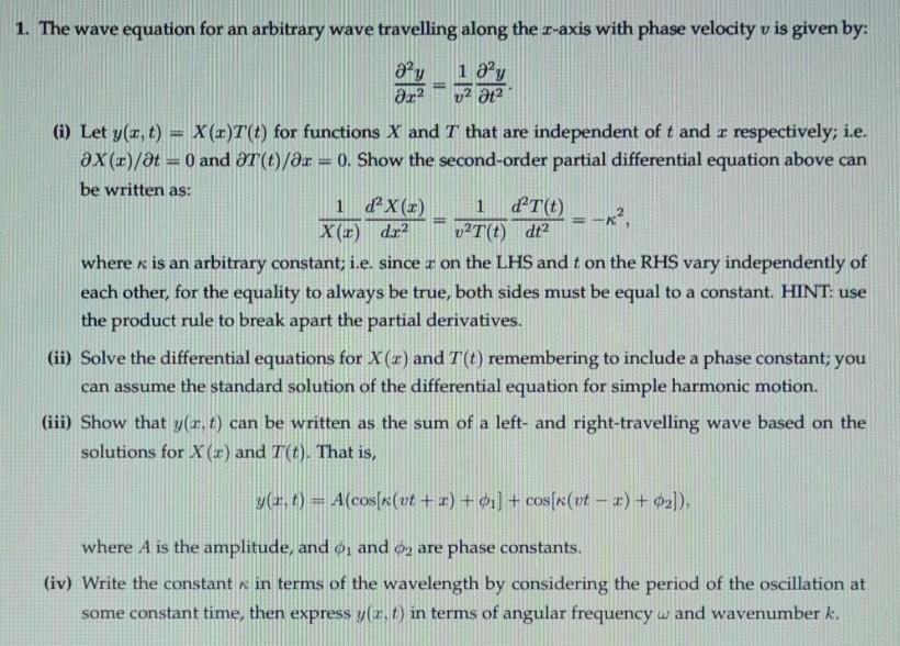 Solved อน -- 1. The wave equation for an arbitrary wave | Chegg.com