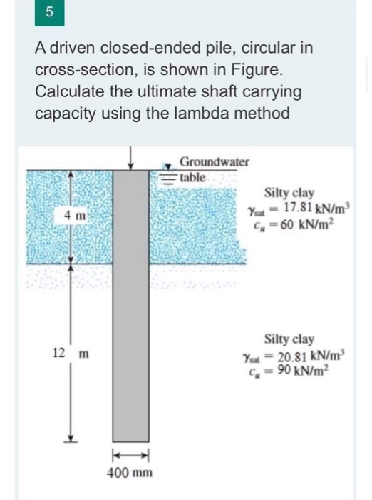 Solved 5 A driven closed-ended pile, circular in | Chegg.com