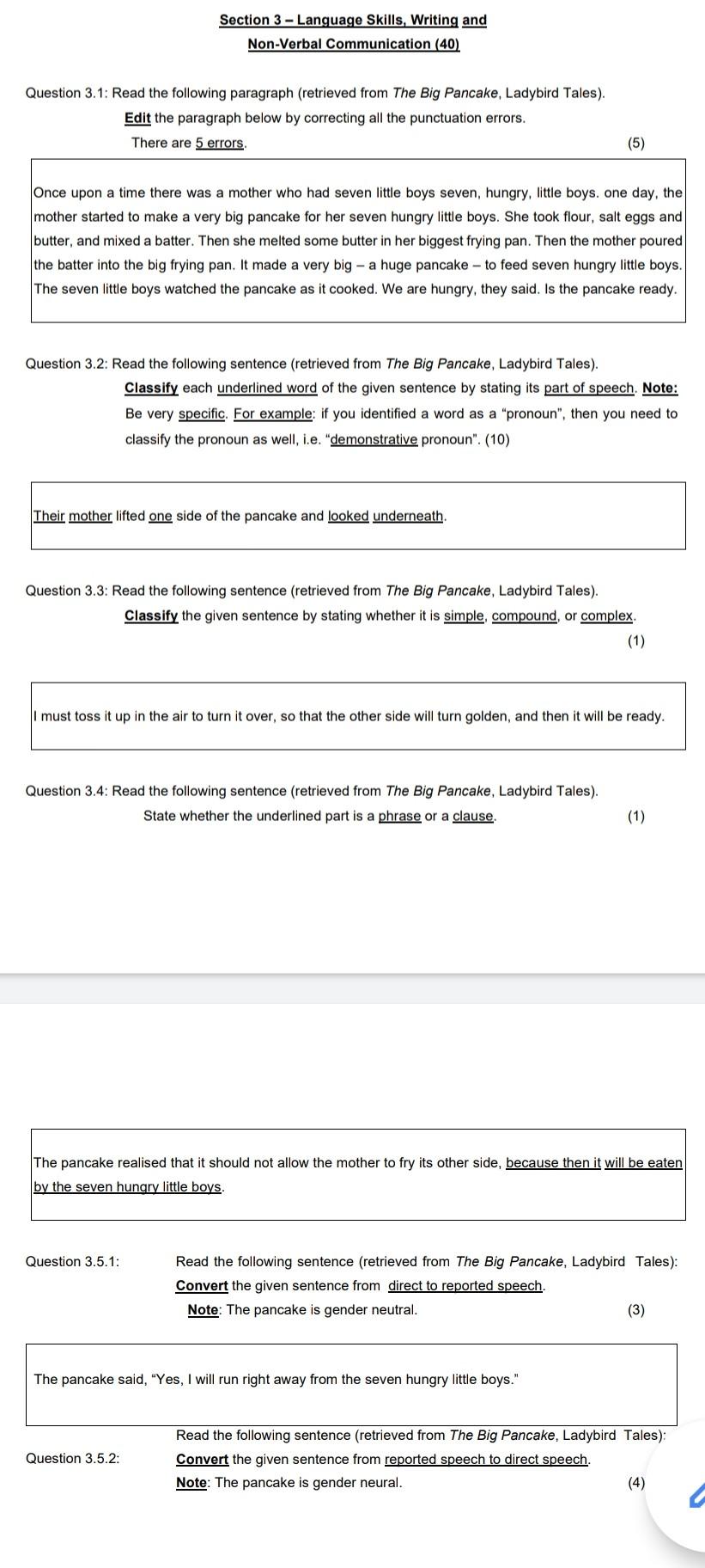Section 3 - Language Skills, Writing and Non-Verbal | Chegg.com