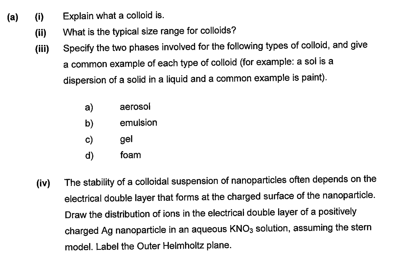 Solved (a) (i) ﻿Explain what a colloid is.(ii) ﻿What is the | Chegg.com