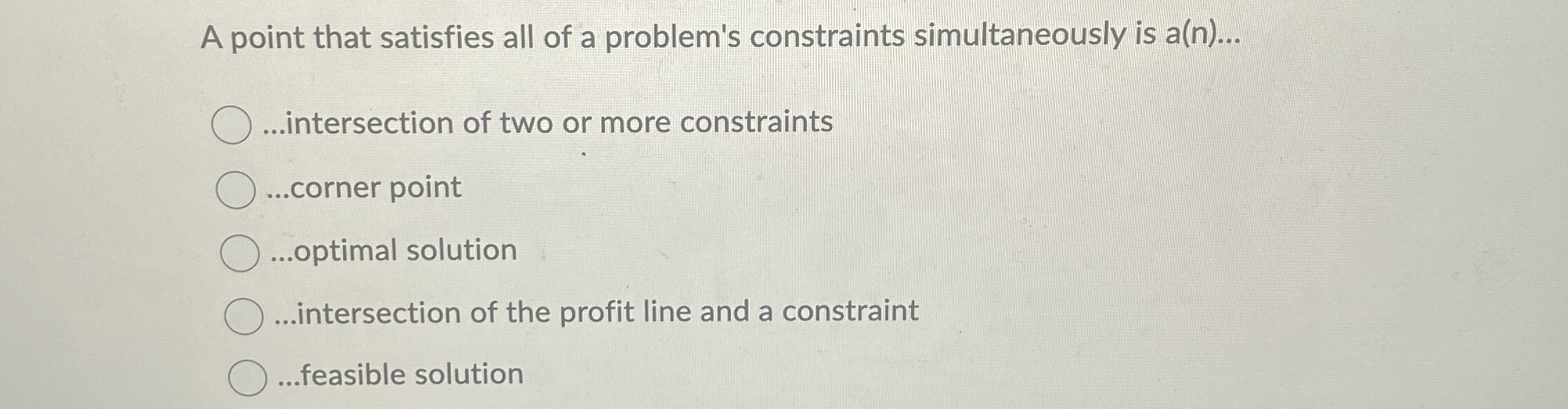 Solved A point that satisfies all of a problem's constraints | Chegg.com
