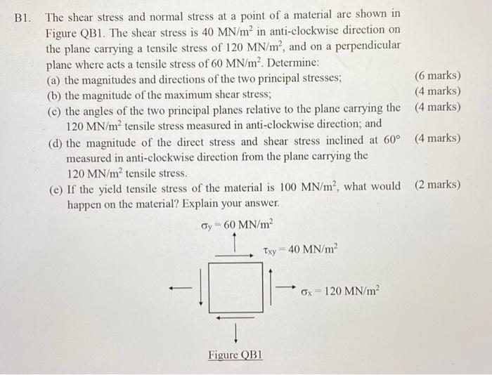 Solved B1. The shear stress and normal stress at a point of | Chegg.com