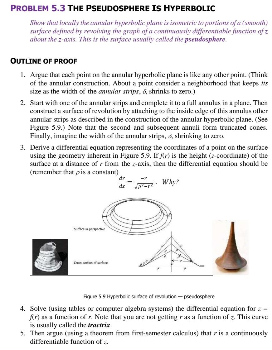 Solved PROBLEM 5.3 THE PSEUDOSPHERE IS HYPERBOLIC Show that | Chegg.com