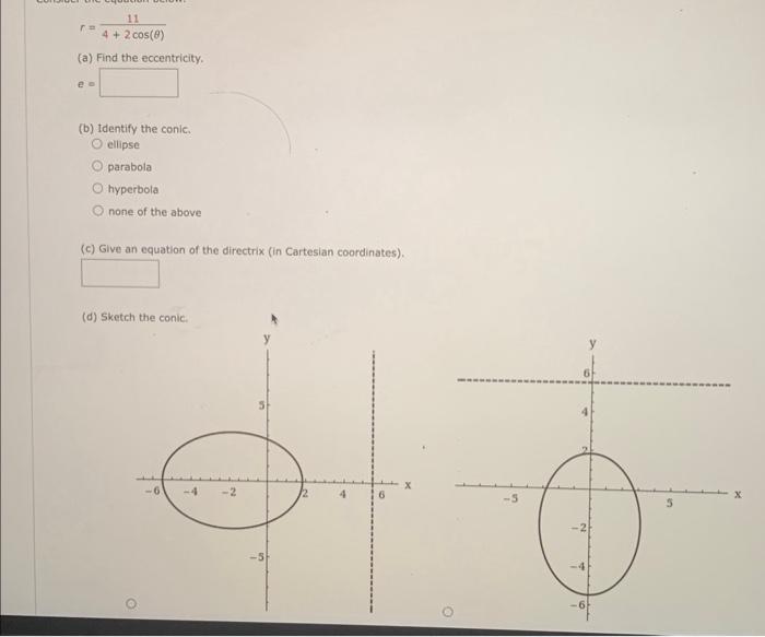 Solved r=4+2cos(θ)11 (a) Find the eccentricity. e= (b) | Chegg.com