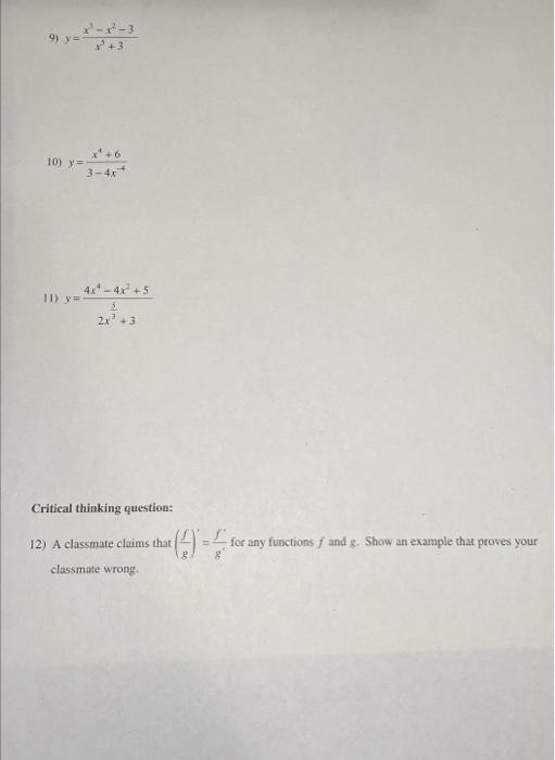 Solved Differentiation - Quotient Rule Differentiate each | Chegg.com