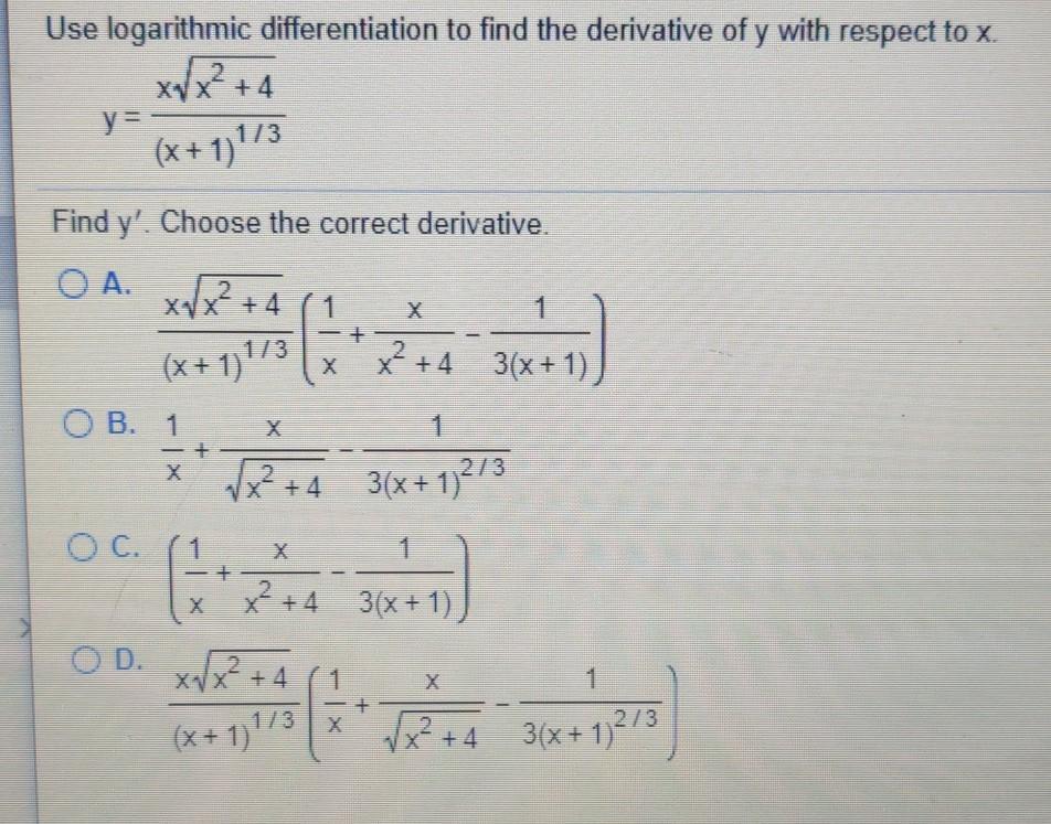 Solved Use logarithmic differentiation to find the | Chegg.com