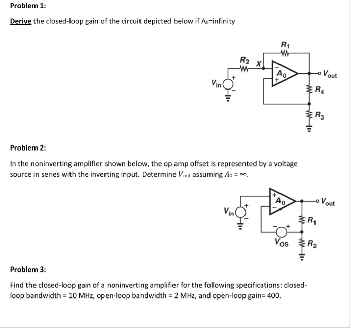 Solved Problem 1:Derive the closed-loop gain of the circuit | Chegg.com
