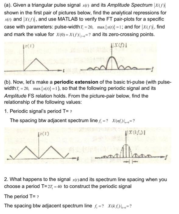 Solved (a). Given a triangular pulse signal x(t) and its | Chegg.com