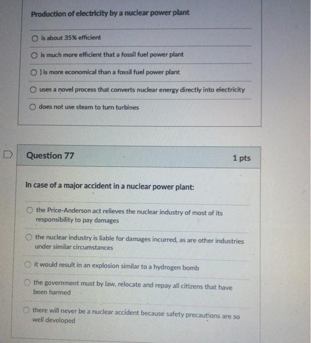 Solved Production of electricity by a nuclear power plant O | Chegg.com
