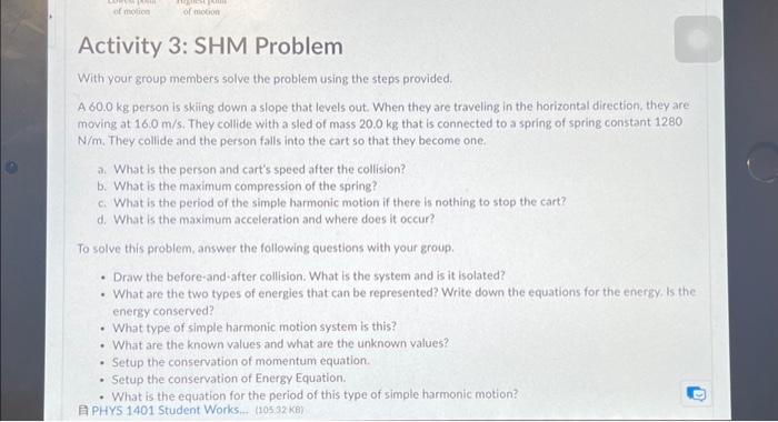 Solved Activity 3: SHM Problem O With your group members | Chegg.com