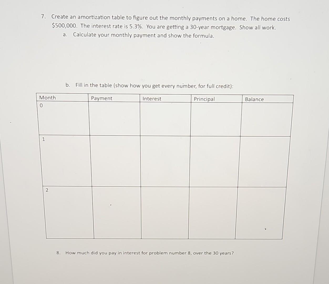 Solved 7. Create an amortization table to figure out the | Chegg.com