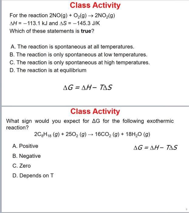 Solved Class Activity For the reaction 2NO(g)+O2( g)→2NO2( | Chegg.com