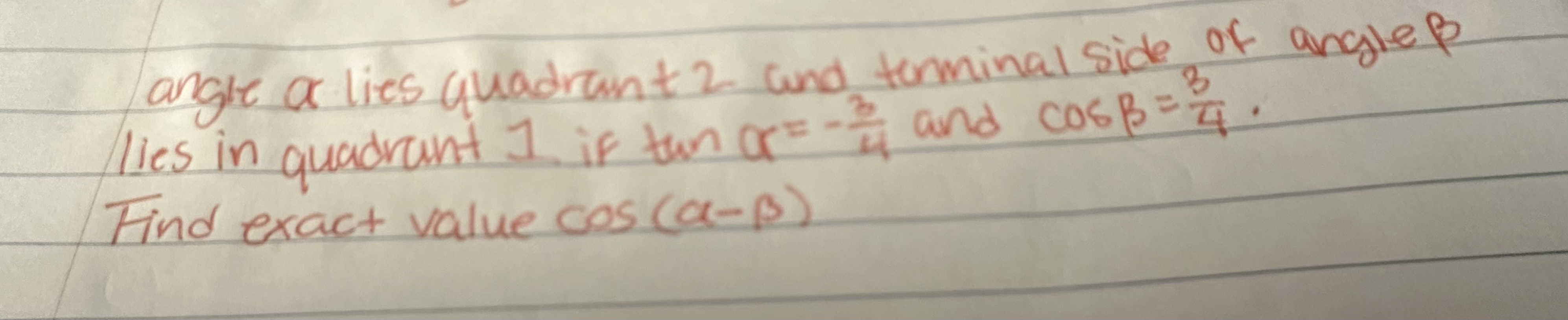 Solved angle a lies quadrant 2 ﻿and terminal side of angle β | Chegg.com