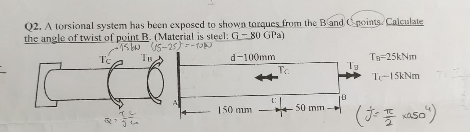 Solved a torsional system has been exposed to shown torques | Chegg.com