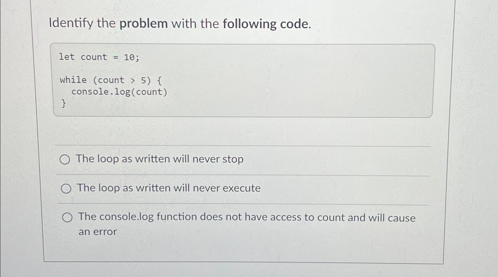Identify the problem with the following code.let | Chegg.com