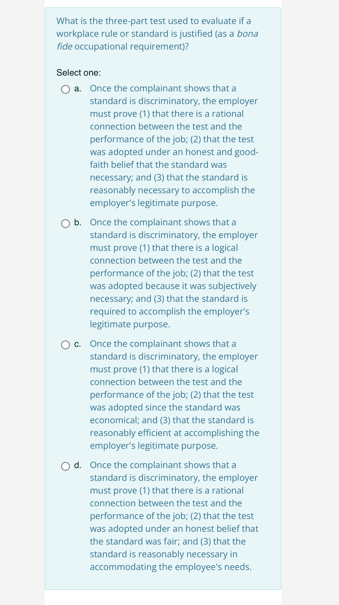 What is the three-part test used to evaluate if | Chegg.com