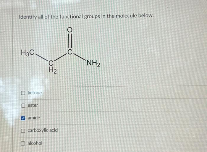 Solved Identify all of the functional groups in the molecule | Chegg.com