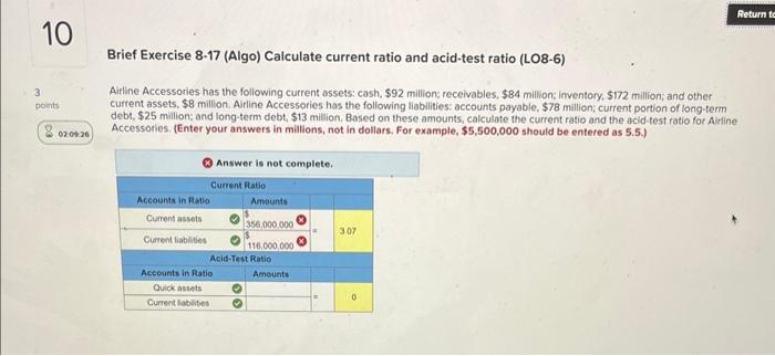 Solved Brief Exercise 8-17 (Algo) Calculate current ratio | Chegg.com