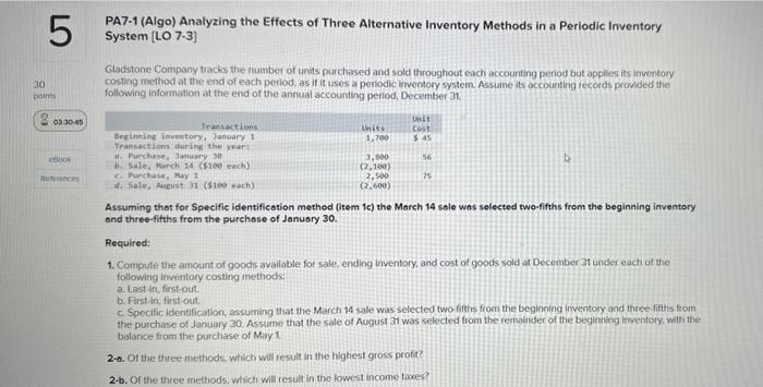 Solved PA7-1 (Algo) Analyzing the Effects of Three | Chegg.com