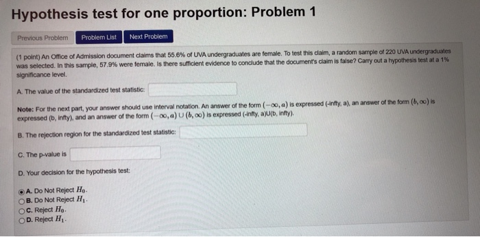 Solved Hypothesis test for one proportion: Problem 1 | Chegg.com