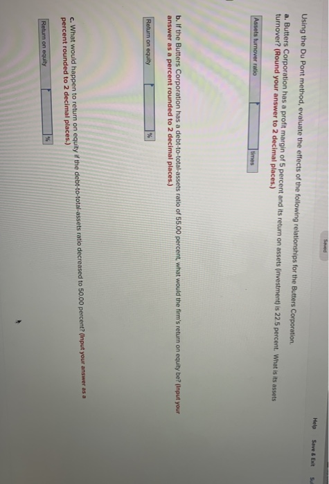 Solved Seved Help Save & Et Sul Using the Du Pont method, | Chegg.com