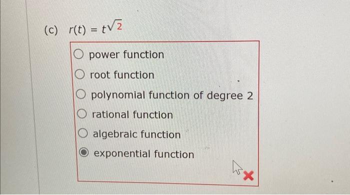 Solved (c) r(t) = tv² Opower function root function | Chegg.com
