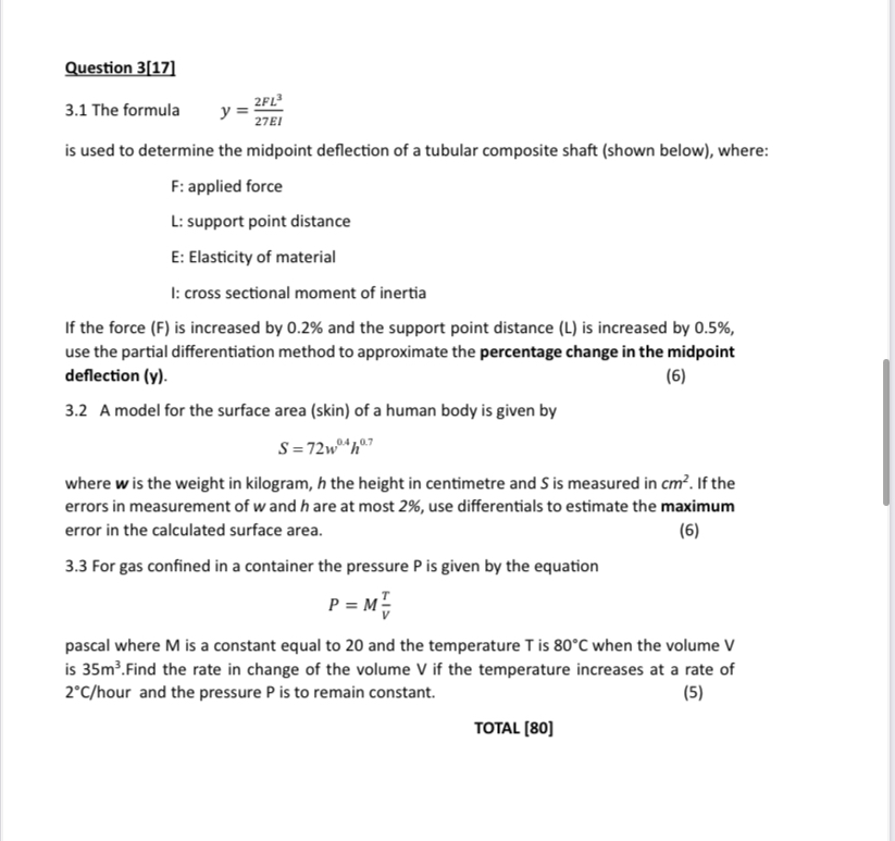 Solved Question 3[17]3.1 ﻿The formula ,y=2FL327EIis used to | Chegg.com