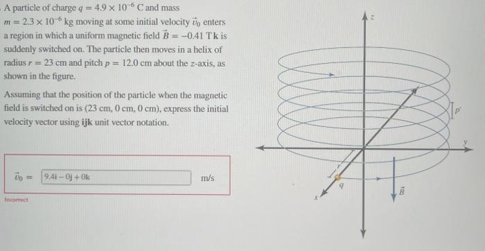 Solved A particle of charge q=4.9×10−6C and mass m=2.3×10−6 | Chegg.com