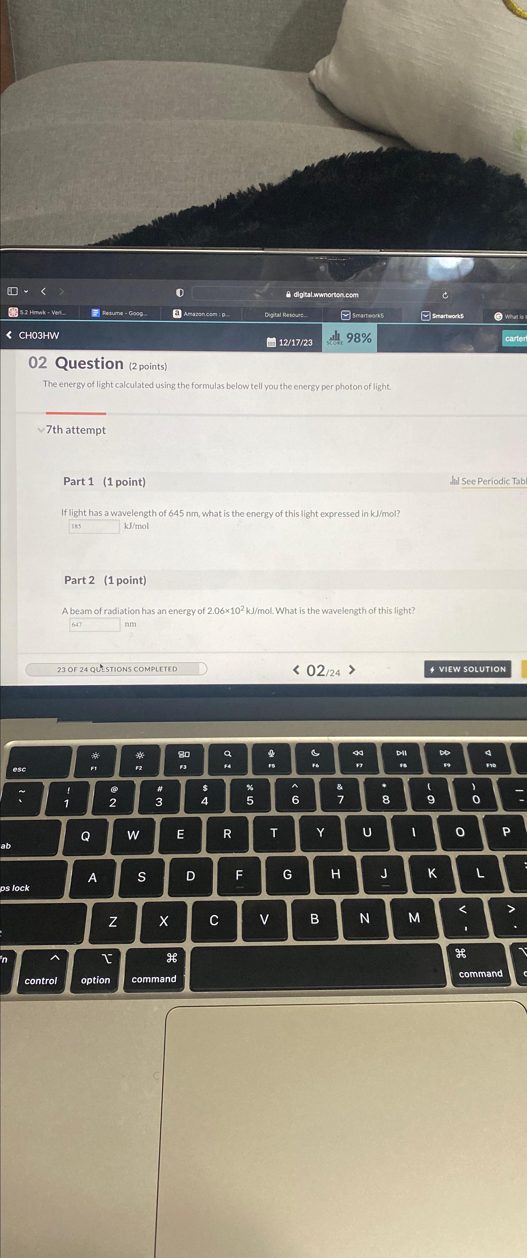 Solved 02 ﻿Question (2 ﻿points)The energy of light | Chegg.com