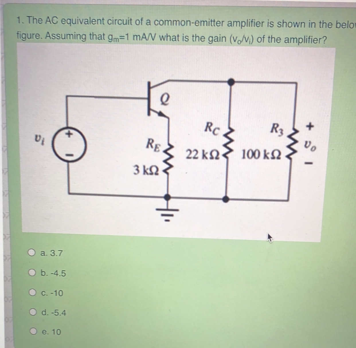 Solved The Ac Equivalent Circuit Of A Common Emitter