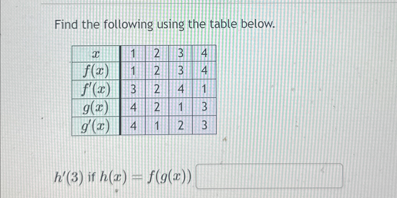 Solved Find the following using the table | Chegg.com