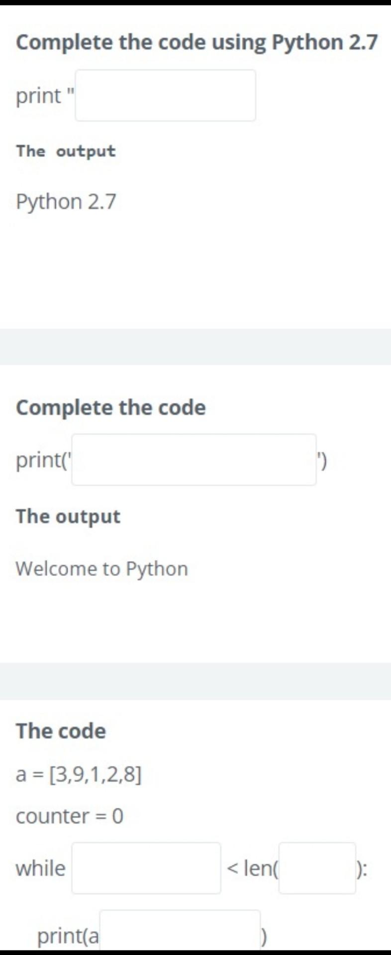 Solved Complete the code using Python 2.7 print" The output | Chegg.com