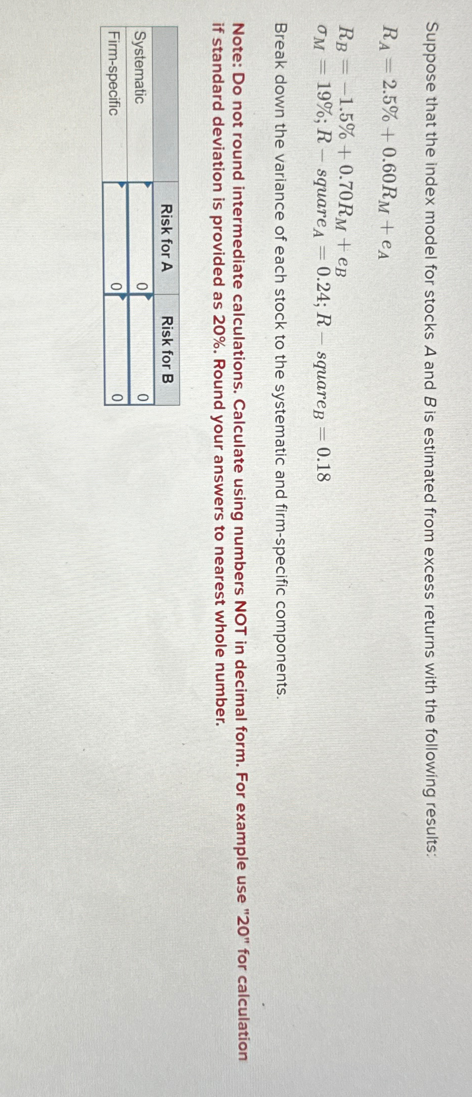 Solved Suppose that the index model for stocks A and B ﻿is | Chegg.com