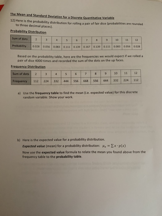 Solved The Mean and Standard Deviation for a Discrete | Chegg.com