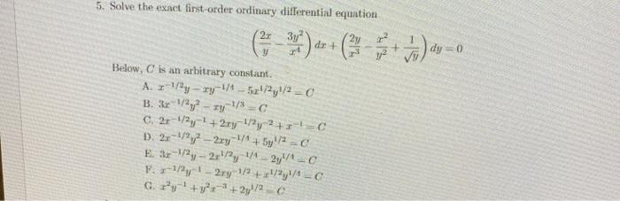 Solved 5. Solve the exact first-order ordinary differential | Chegg.com