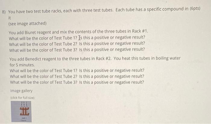 Solved 8) You have two test tube racks, each with three test | Chegg.com