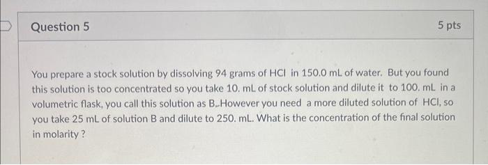 Solved You prepare a stock solution by dissolving 94 grams | Chegg.com