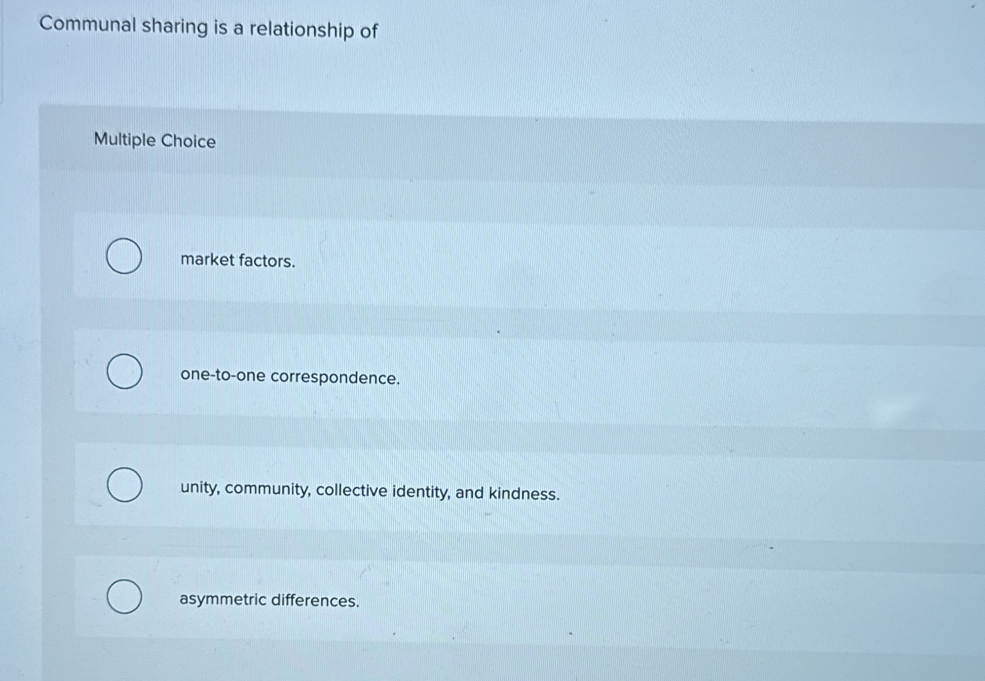 Solved Communal sharing is a relationship ofMultiple | Chegg.com