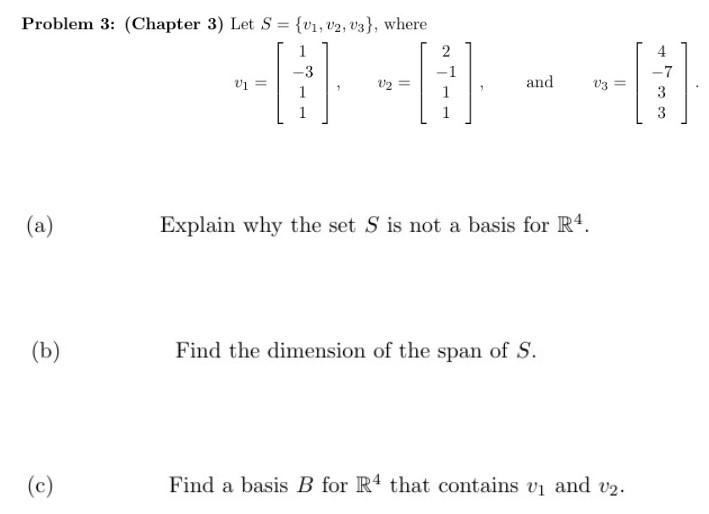 Solved Problem 3: (Chapter 3) ﻿Let S={v1,v2,v3}, | Chegg.com