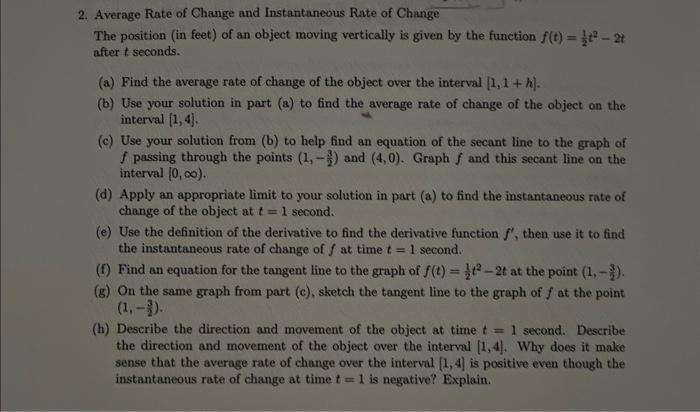 Solved 2. Average Rate of Change and Instantaneous Rate of | Chegg.com