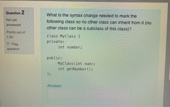 Solved What is the syntax needed to mark the following class | Chegg.com