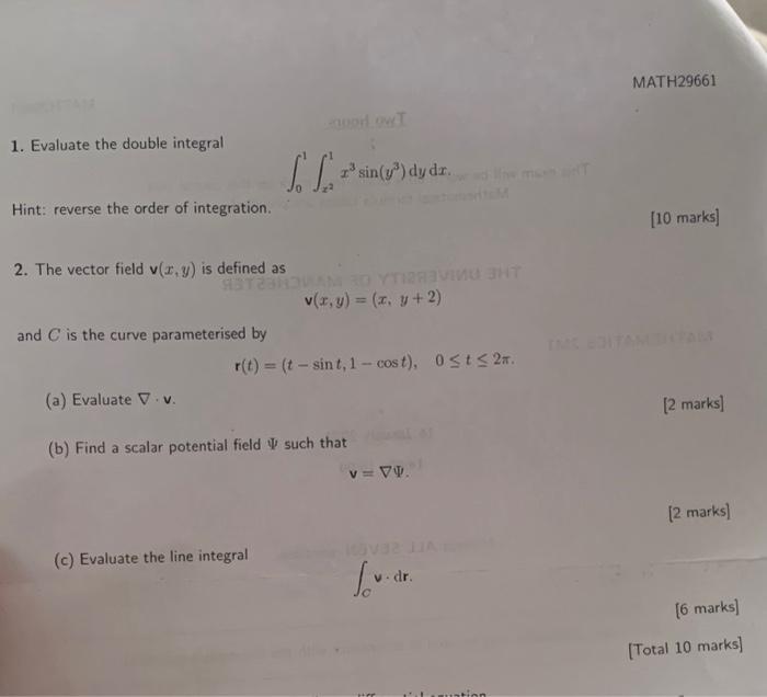 Solved MATH29661 1. Evaluate the double integral \\[ | Chegg.com