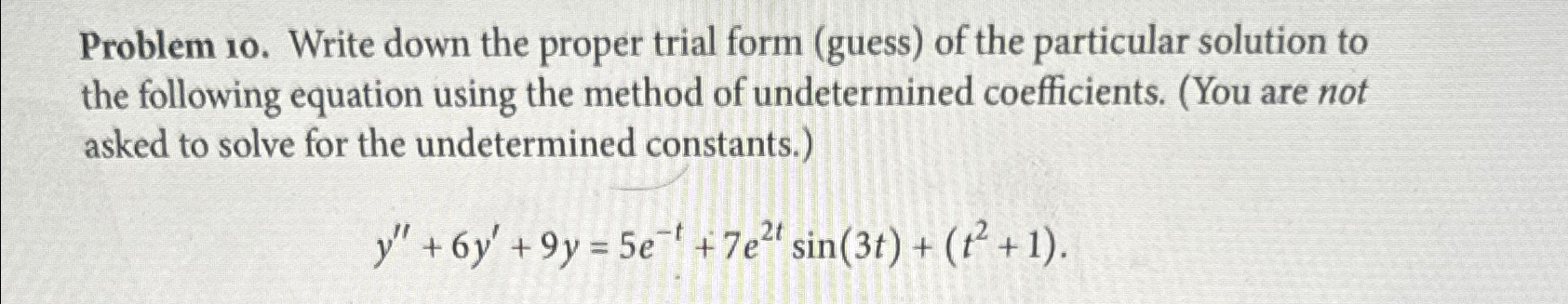 Solved Problem 10. ﻿Write down the proper trial form (guess) | Chegg.com