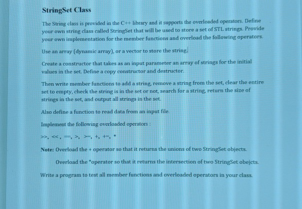 Solved Stringset Class The String Class Is Provided In The 2374