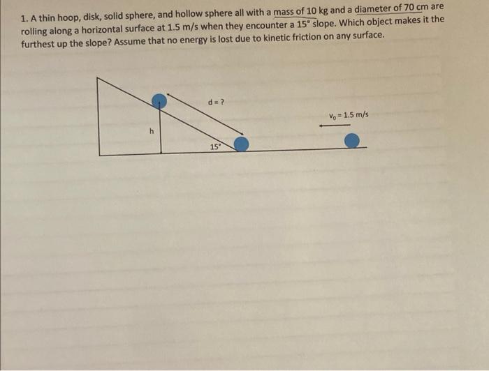 Solved 1. A thin hoop, disk, solid sphere, and hollow sphere | Chegg.com
